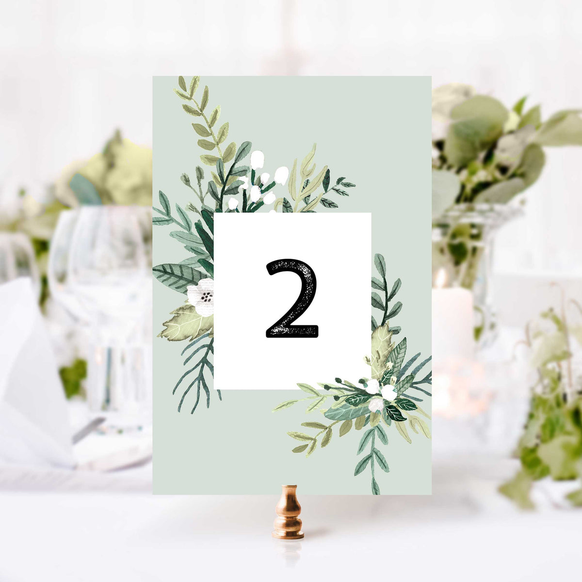 Sage Green & White Foliage Table Name / Number Cards – Emmy Designs