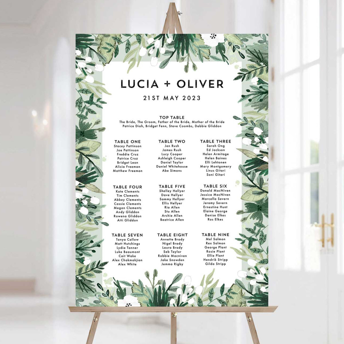 Sage Green & White Foliage Table Plan – Emmy Designs