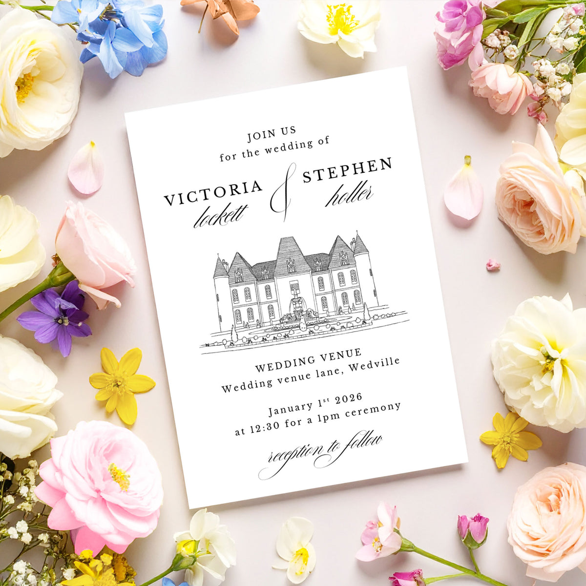 Classic Venue Wedding Invitation – Emmy Designs