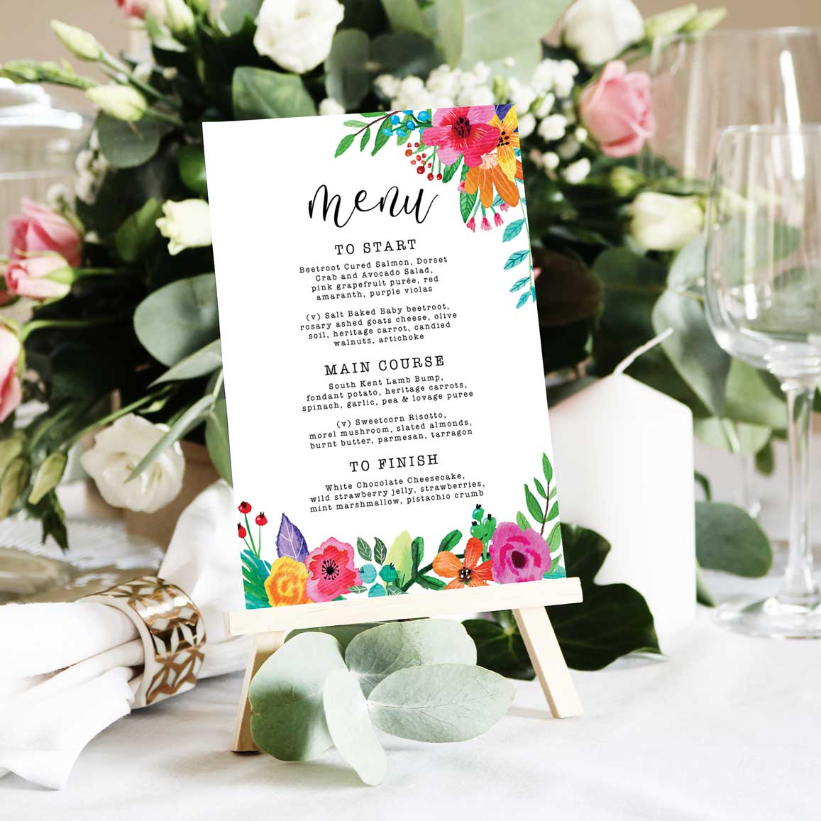 Colourful Flowers Menu Cards – Emmy Designs