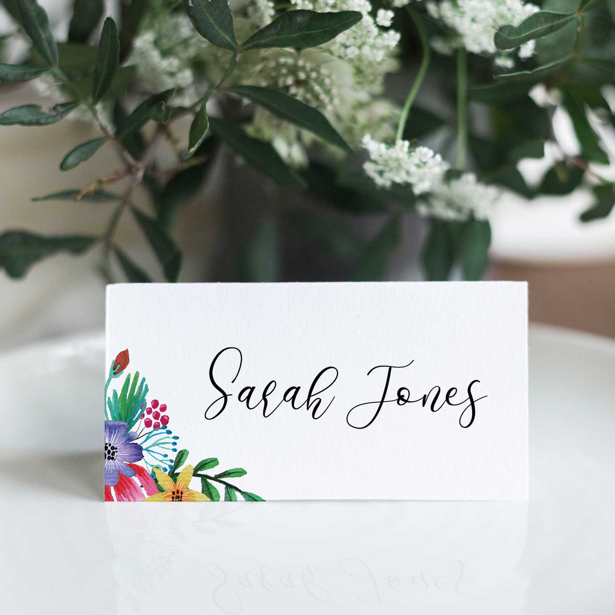 Colourful Flowers Folded Name Card – Emmy Designs