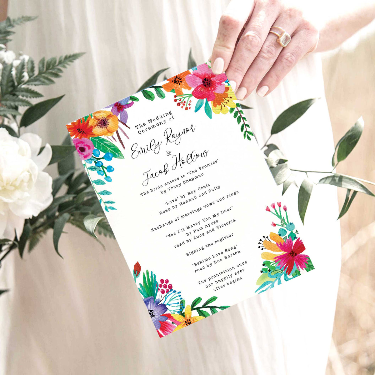 Colourful Flowers Order of Service – Emmy Designs
