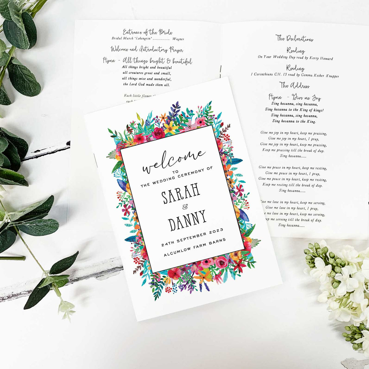 Blooming Colourful Order of Service – Emmy Designs