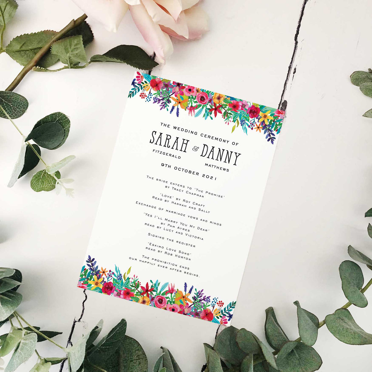 Blooming Colourful Order of Service – Emmy Designs
