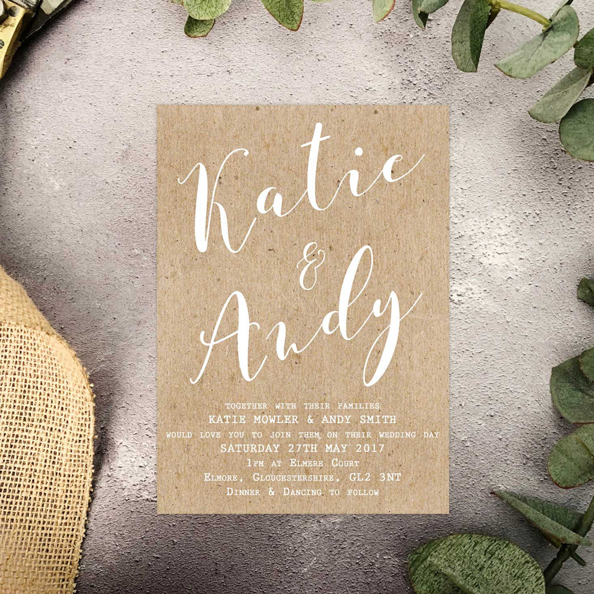 Kraft Calligraphy Wedding Invitation – Emmy Designs