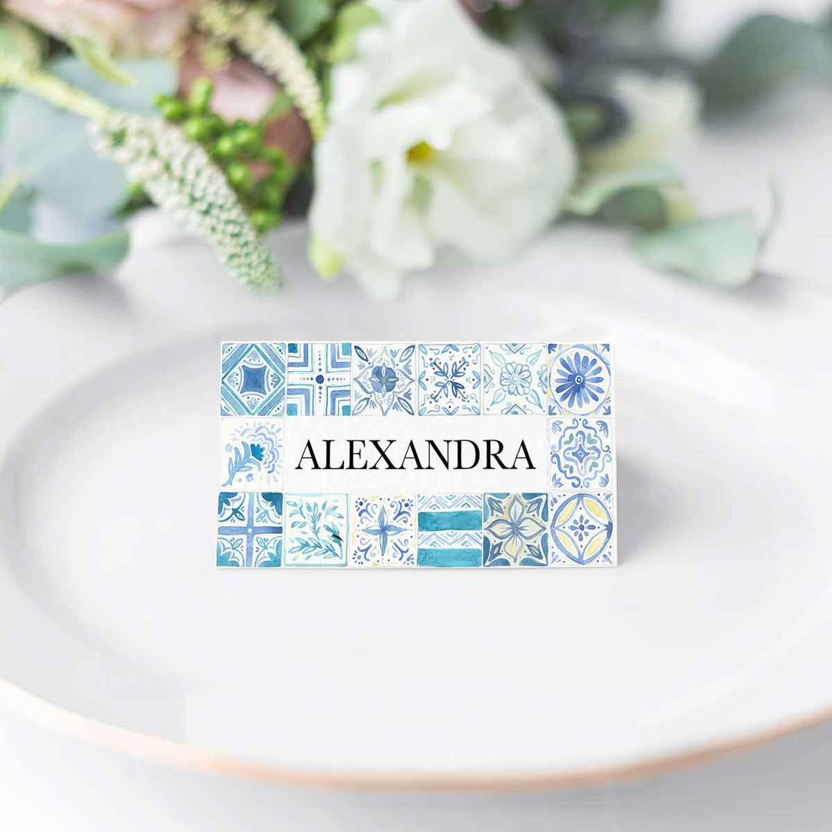 Mediterranean Tiles Folded Name Card – Emmy Designs