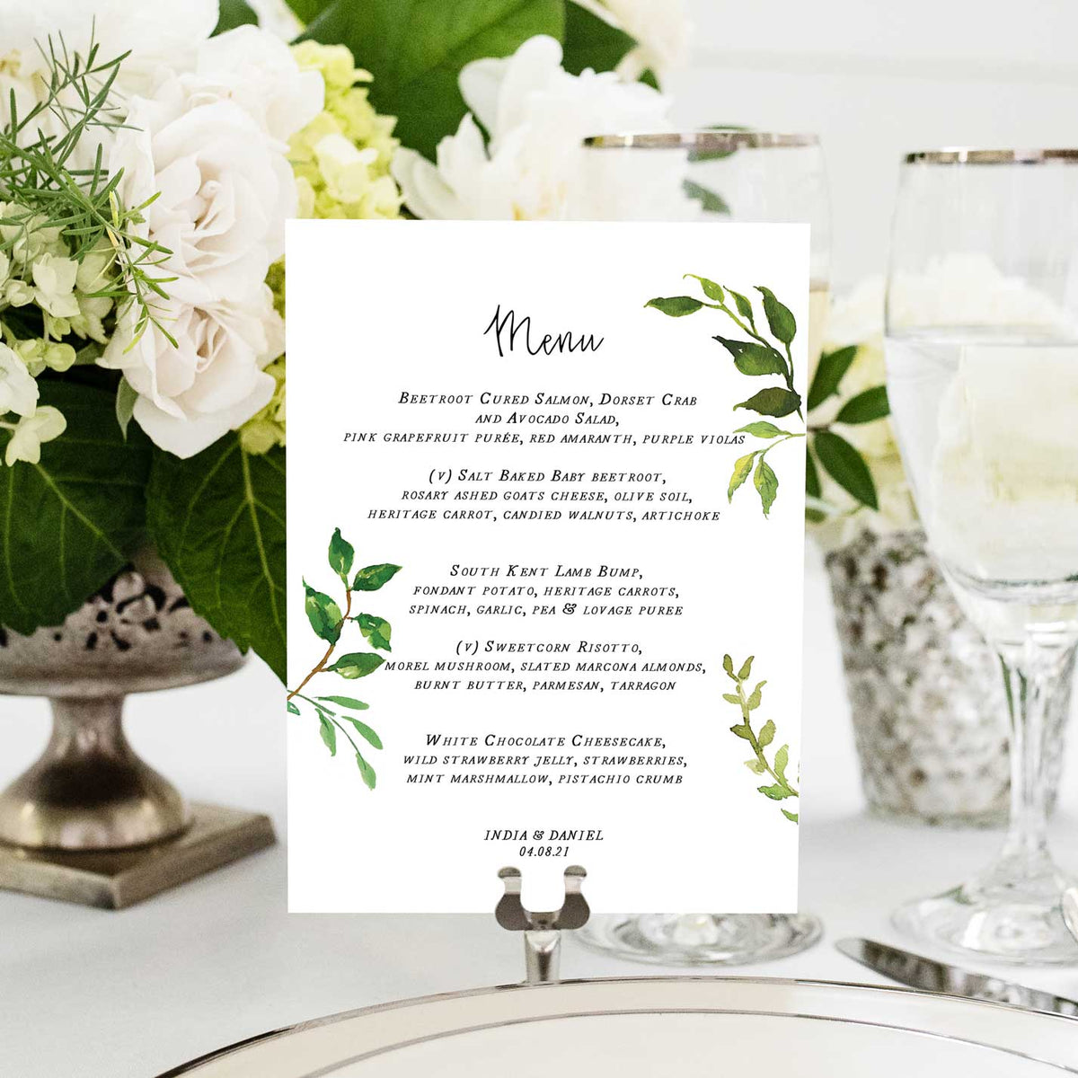 Minimalist Leaves Menu Cards – Emmy Designs
