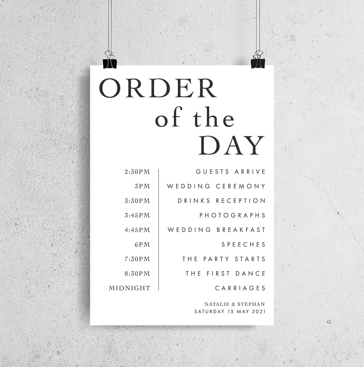 Simple Typography Order of the Day Sign – Emmy Designs