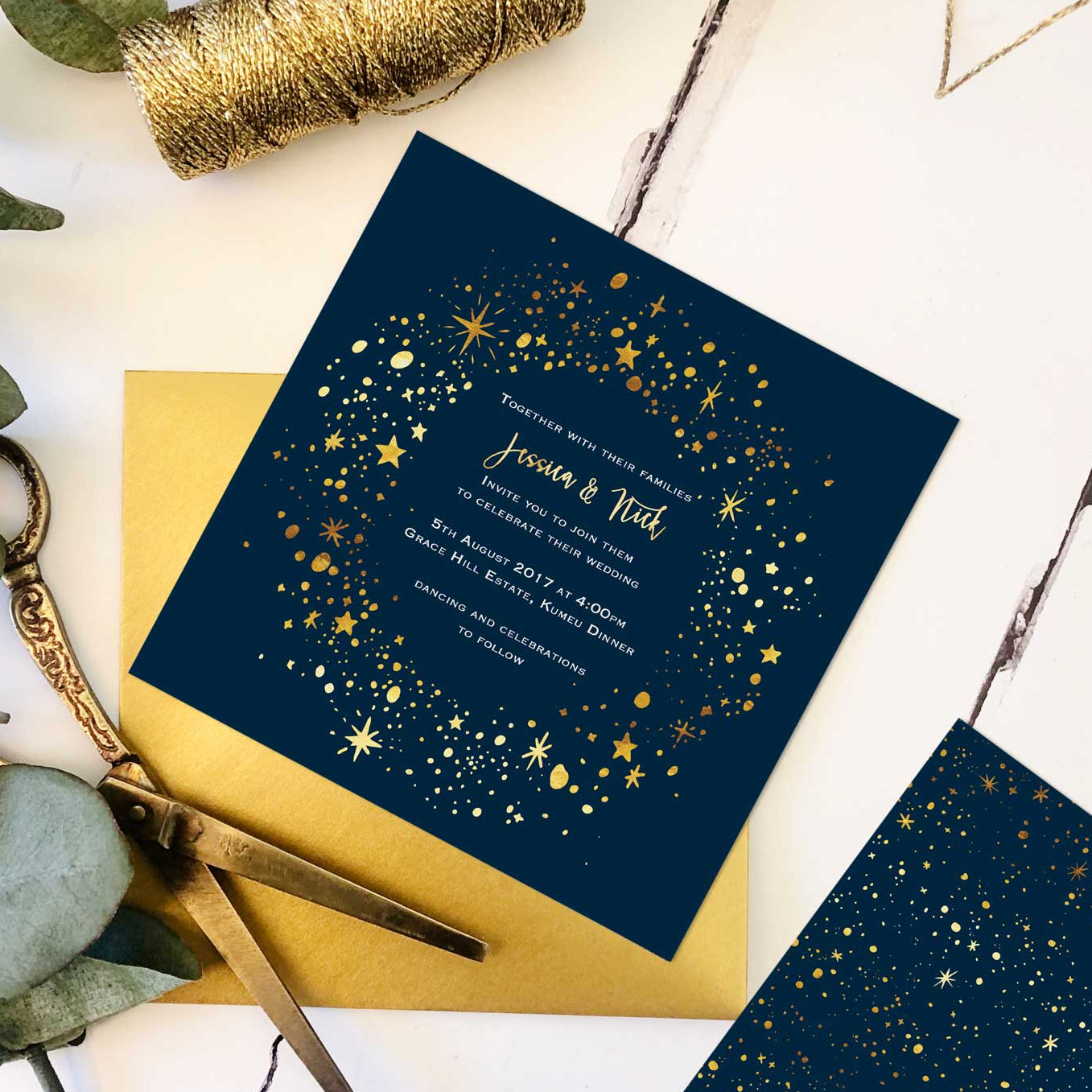 Gold Sparkle Wedding Invi Alaura + Steve's Gold Glam New Year's Eve