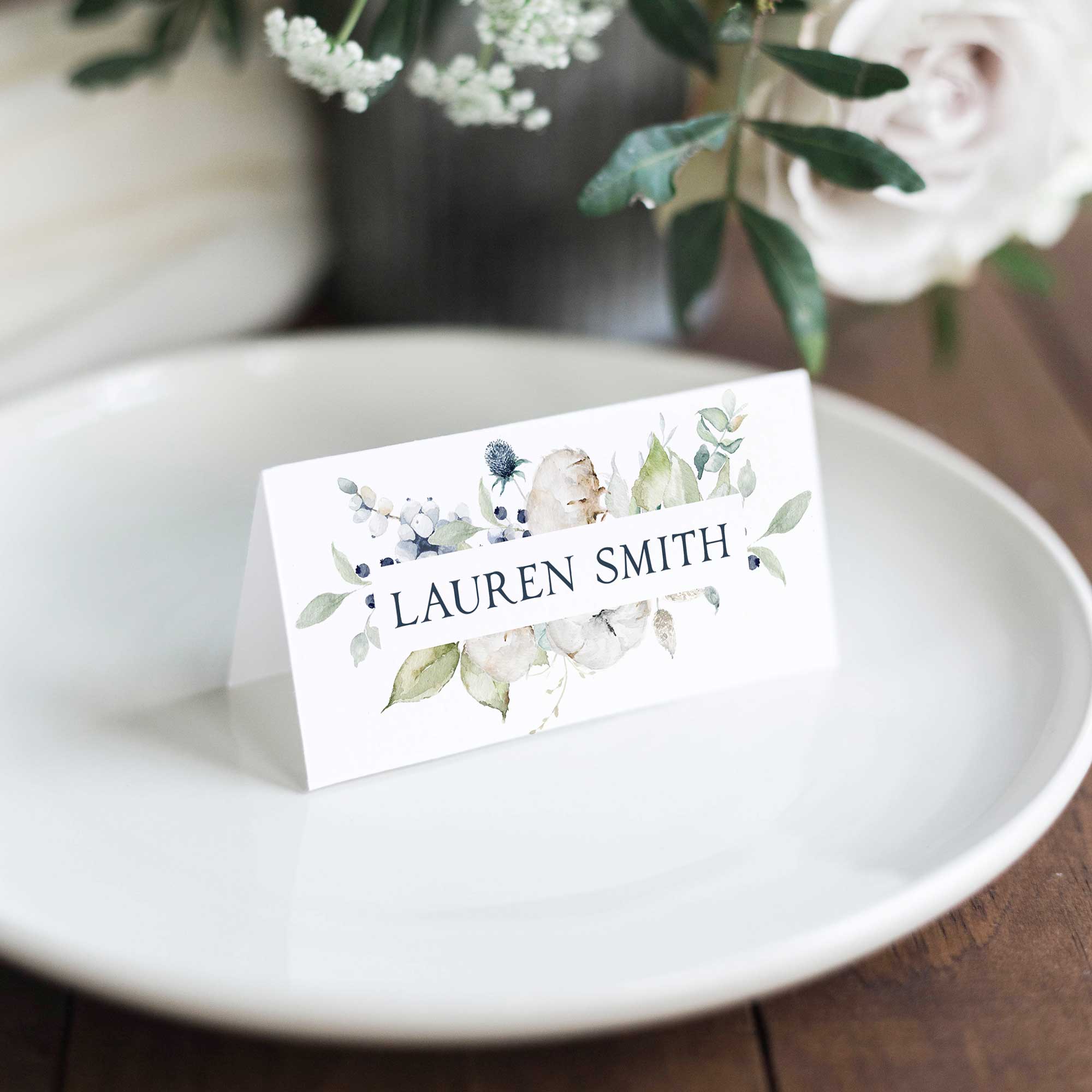 Winter Thistle Folded Name Card